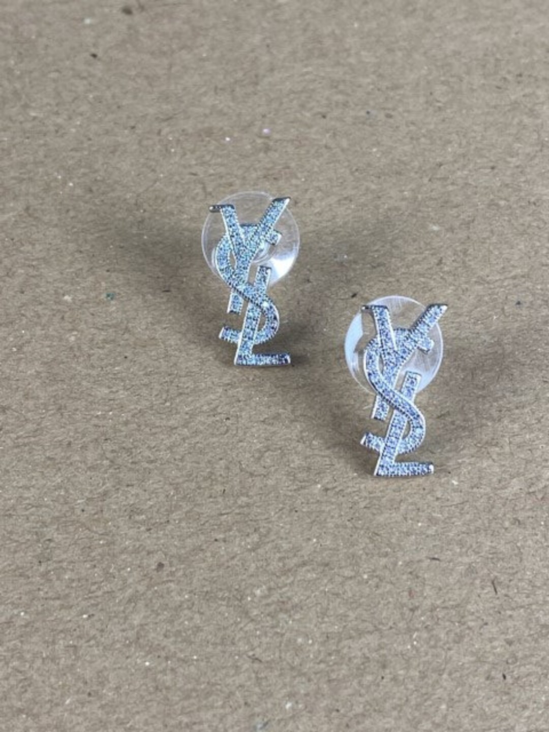 Vintage Yves Saint Laurent YSL Logo Silver Plated Stylish Designer Stud ...