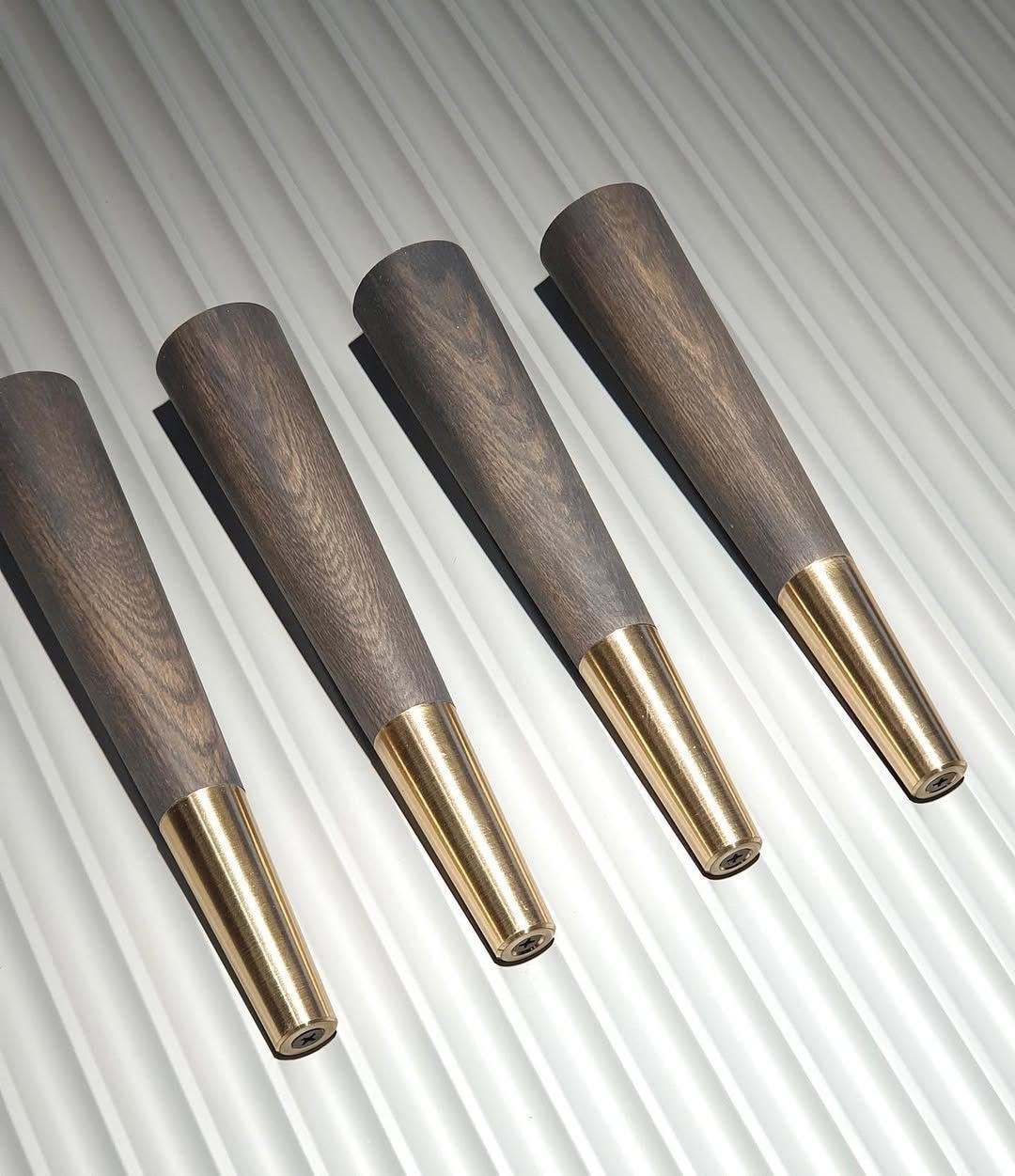 Walnut Tapered Legs With Brass Caps, Luxury Wooden Legs for Decor Made ...