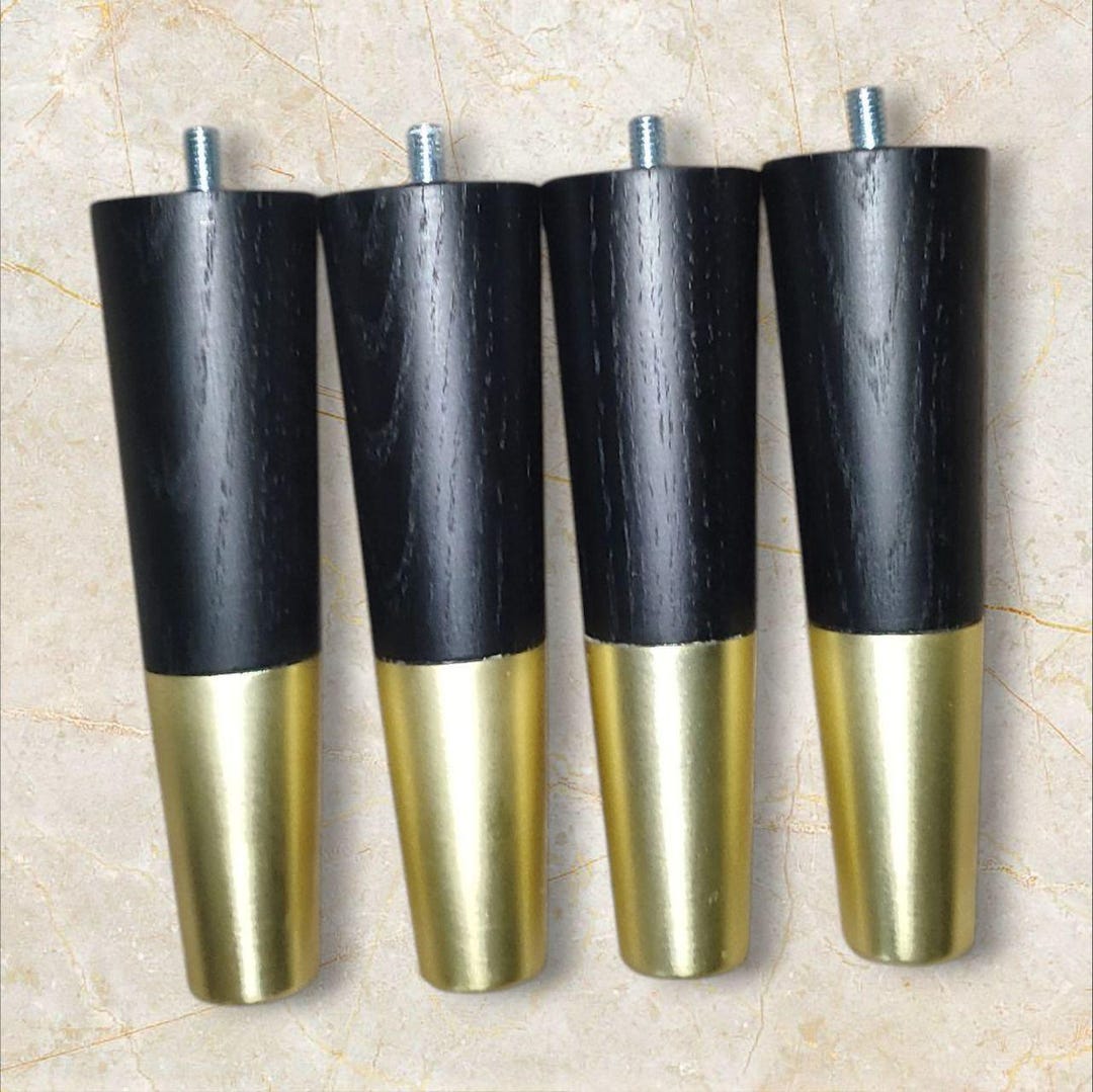 Black Wood Furniture Legs With Brass Caps | Tapered Gold Cap Feet - Etsy