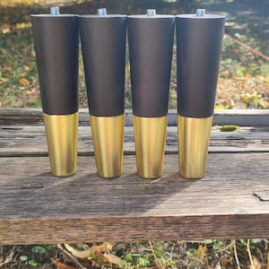 Tapered Wood Legs With Brass Feet, Home Decor Legs Coated in Black ...