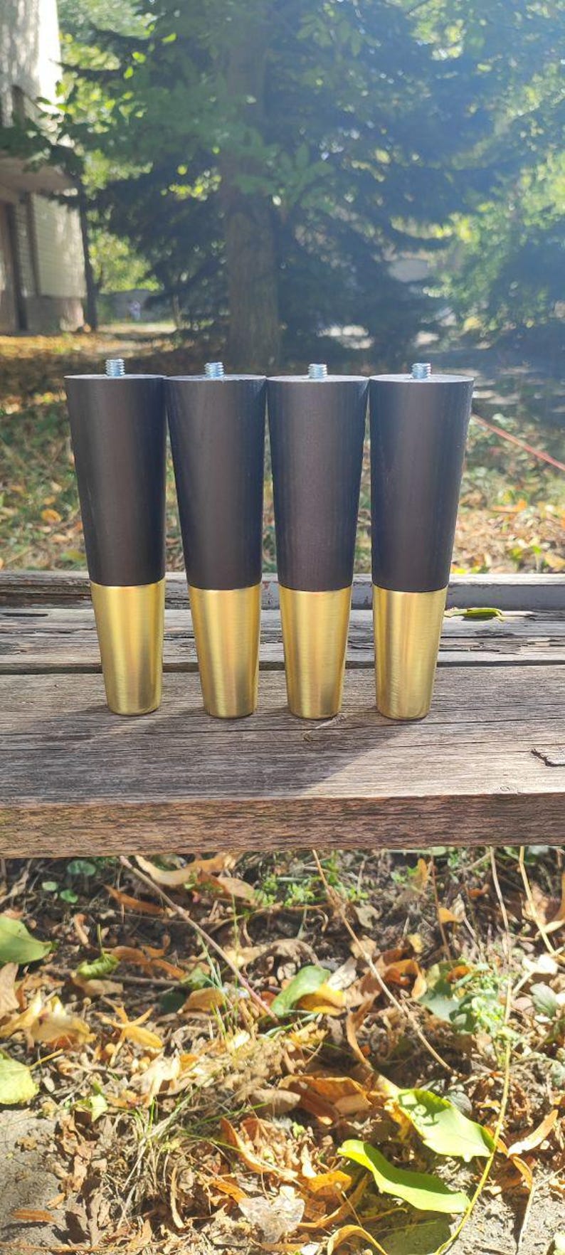 Tapered Wood Legs With Brass Feet, Home Decor Legs Coated in Black ...