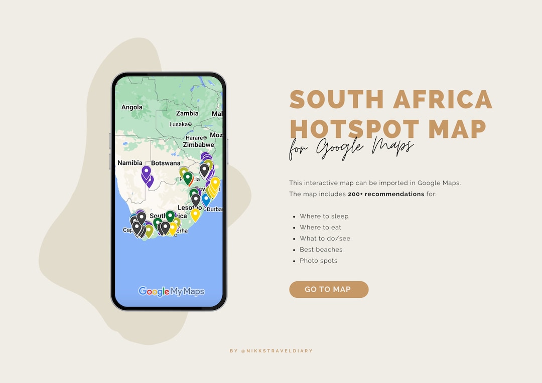 South Africa Travel Map in Google Maps Incl. South Africa Highlights ...