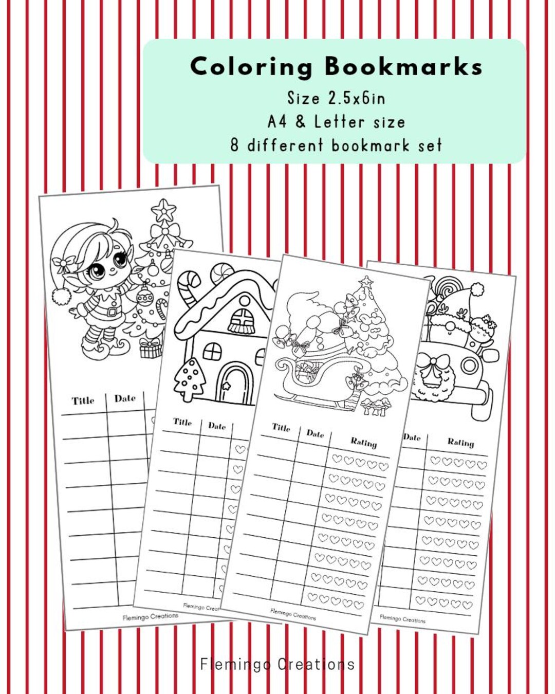 Christmas Coloring Bookmarks: Holiday Reading Log (printable PDF ...