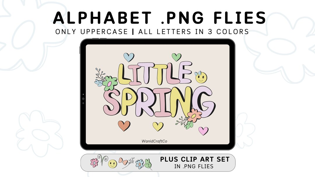 Little Spring Alphabet Set With Clipart in Png Flies, Hand Drawn - Etsy
