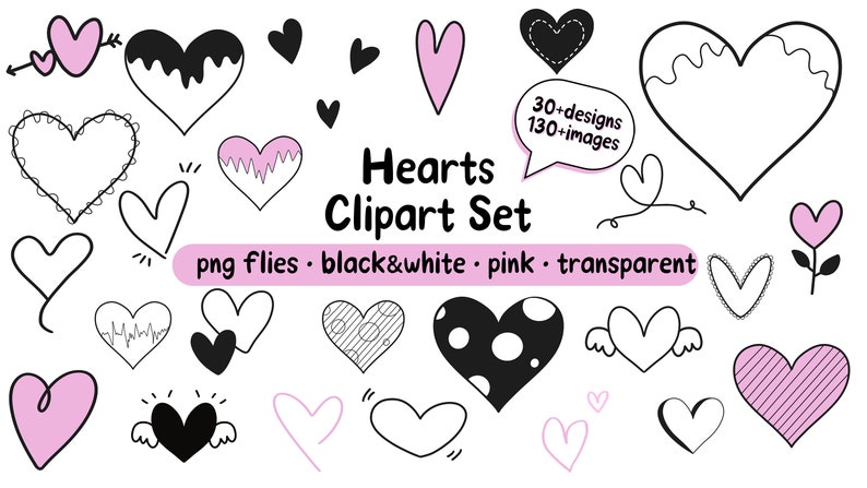 Hearts Clipart Set Png Doodles - Etsy