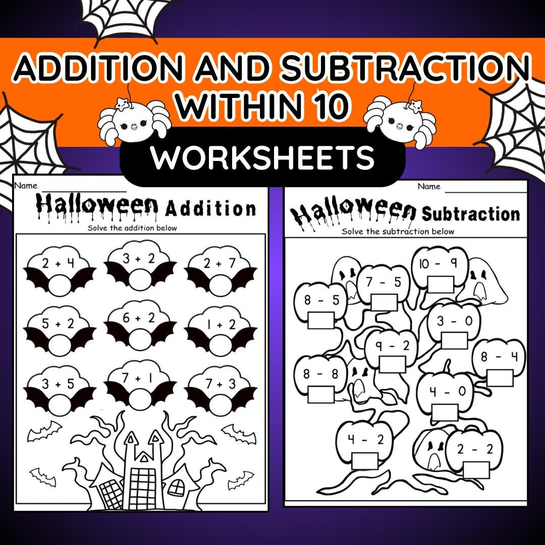 Halloween Math Addition & Subtraction Within 10 Worksheets - Etsy
