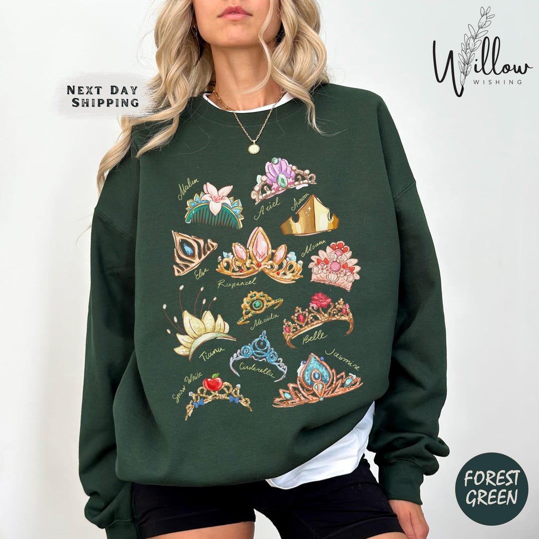 Cozy Retro Disney Princess Sweatshirt, Crown Design With Belle Rapunzel ...