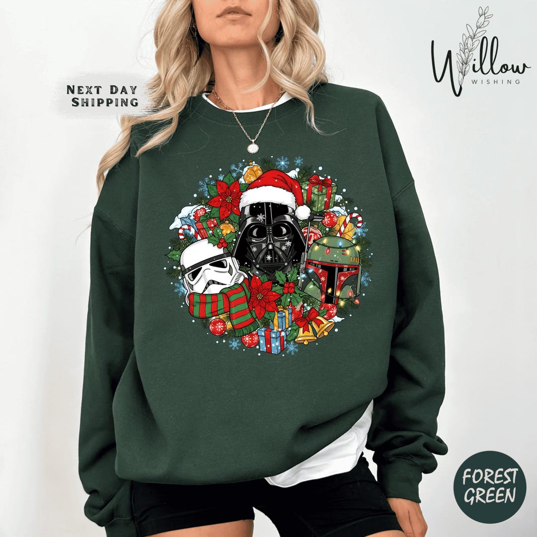 Retro Galactic Christmas Wreath Sweatshirt, Sci-fi Holiday Pullover ...