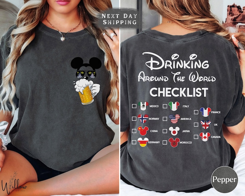 Disney Drinking Around the World Comfort Colors Shirt, Front Back ...