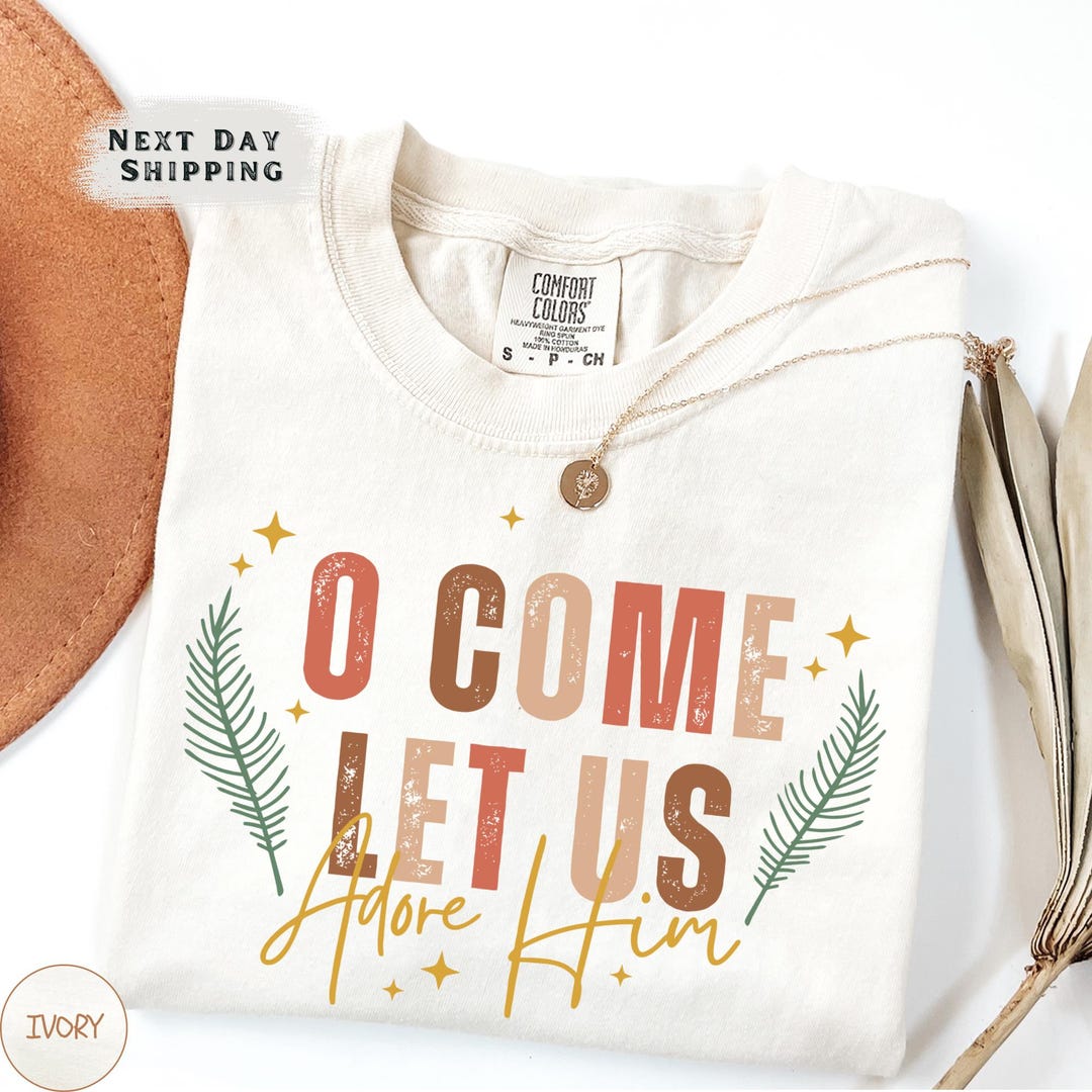Oh Come Let Us Adore Him Comfort Colors Shirt, Coquette Christmas Tree ...