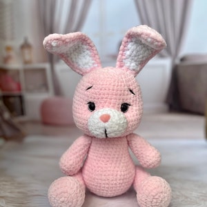 Big Pink Bunny Amigurumi Bunny Gift Handmade Rabbit Plush Toy Crochet ...