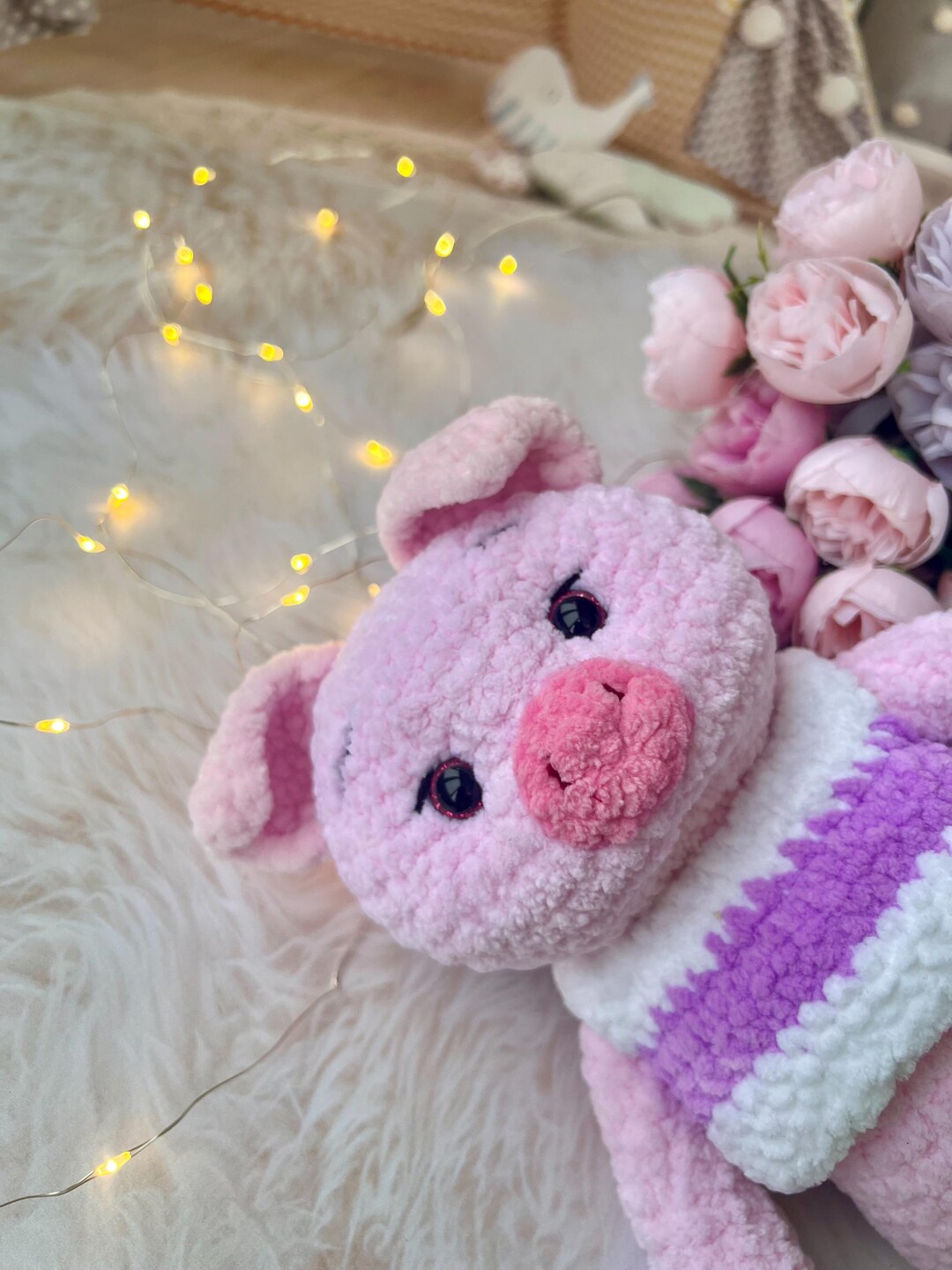 Cozy Pig in a Sweater - Handmade Crochet Plush Amigurumi Piglet Soft ...