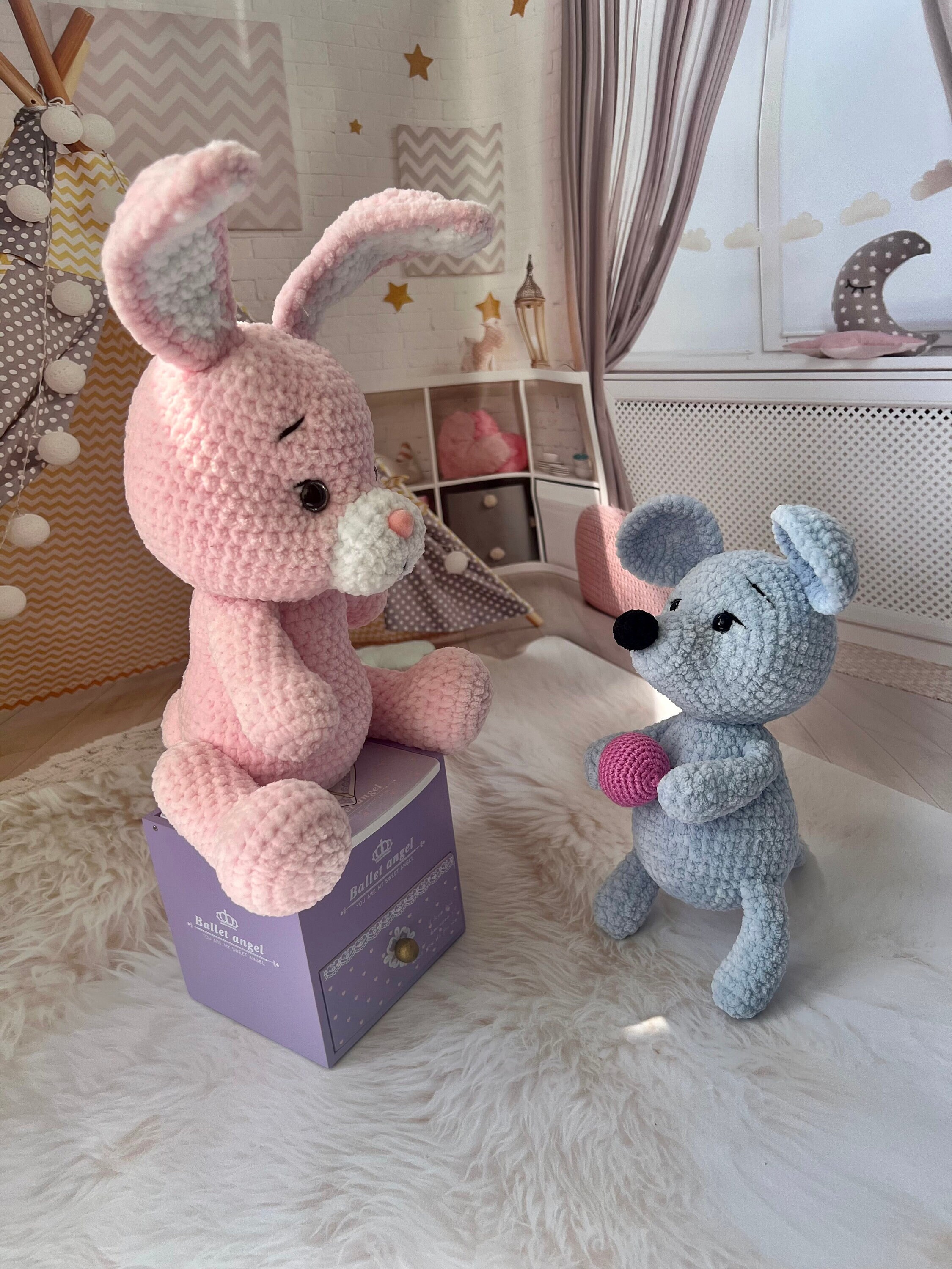 Big Pink Bunny Amigurumi Bunny Gift Handmade Rabbit Plush Toy Crochet ...