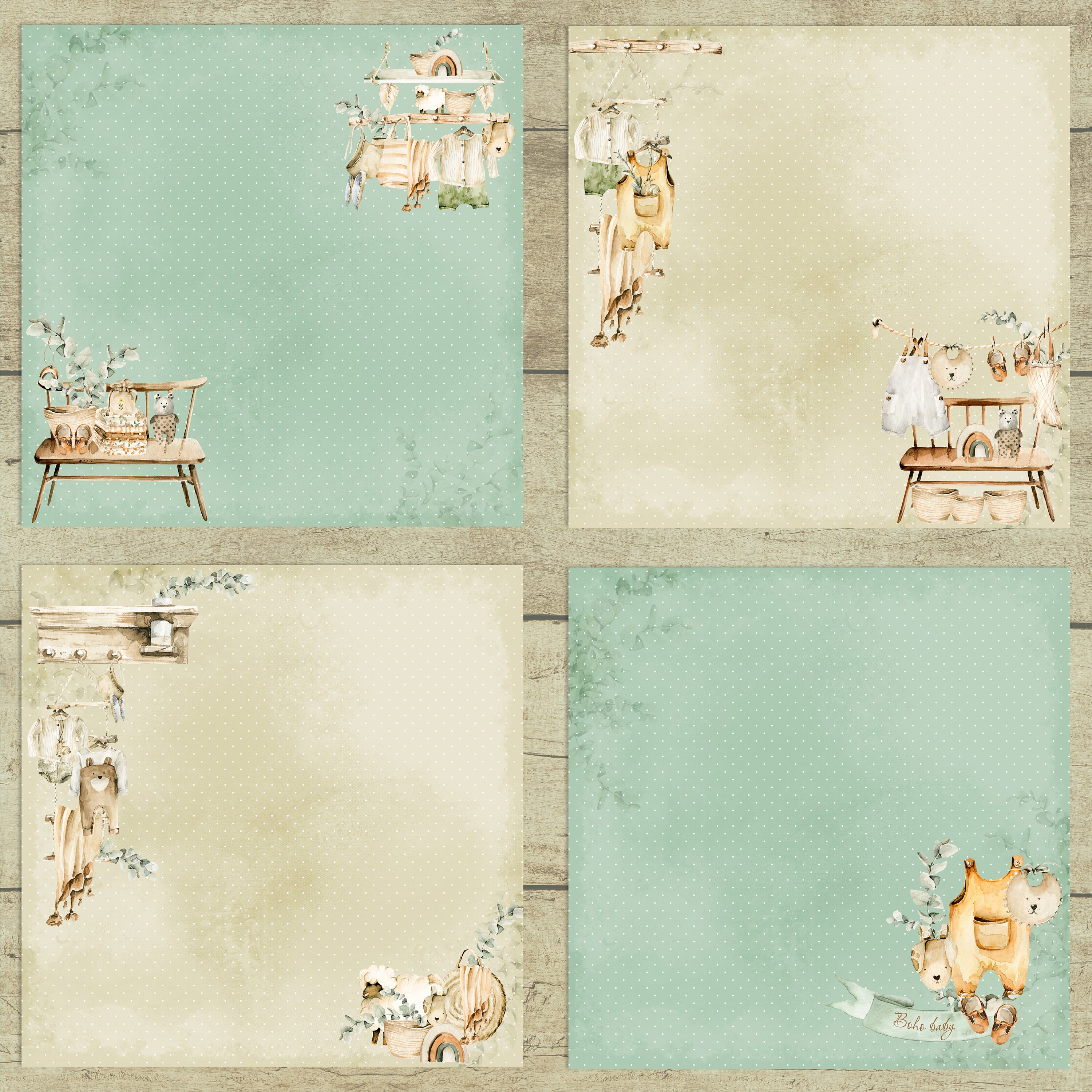 Boho Baby Boy Digital Paper Set, Baby Boy Printable Scrapbook Pack ...