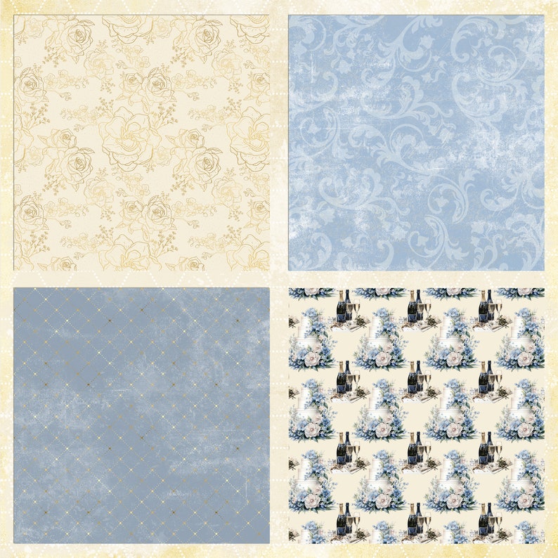 Blue Wedding Paper Set, Bridal Printable Scrapbook Pages, Wedding ...