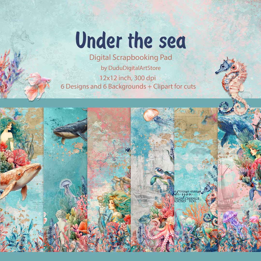 Under the Sea Digital Paper Set, Nautical Printable Scrapbook Pack ...