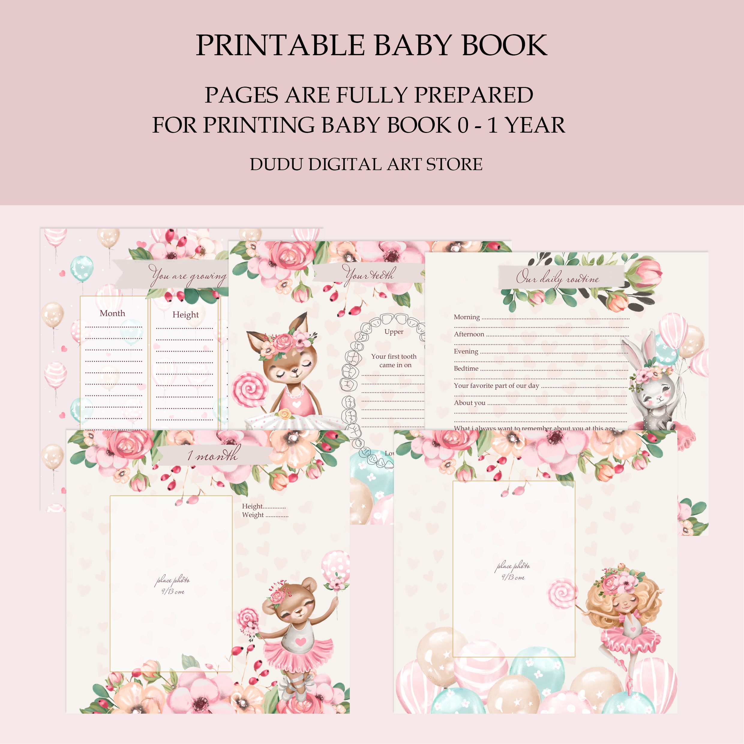 Printable Baby Girl Milestone Memory Book, Baby Memory Book Pages ...