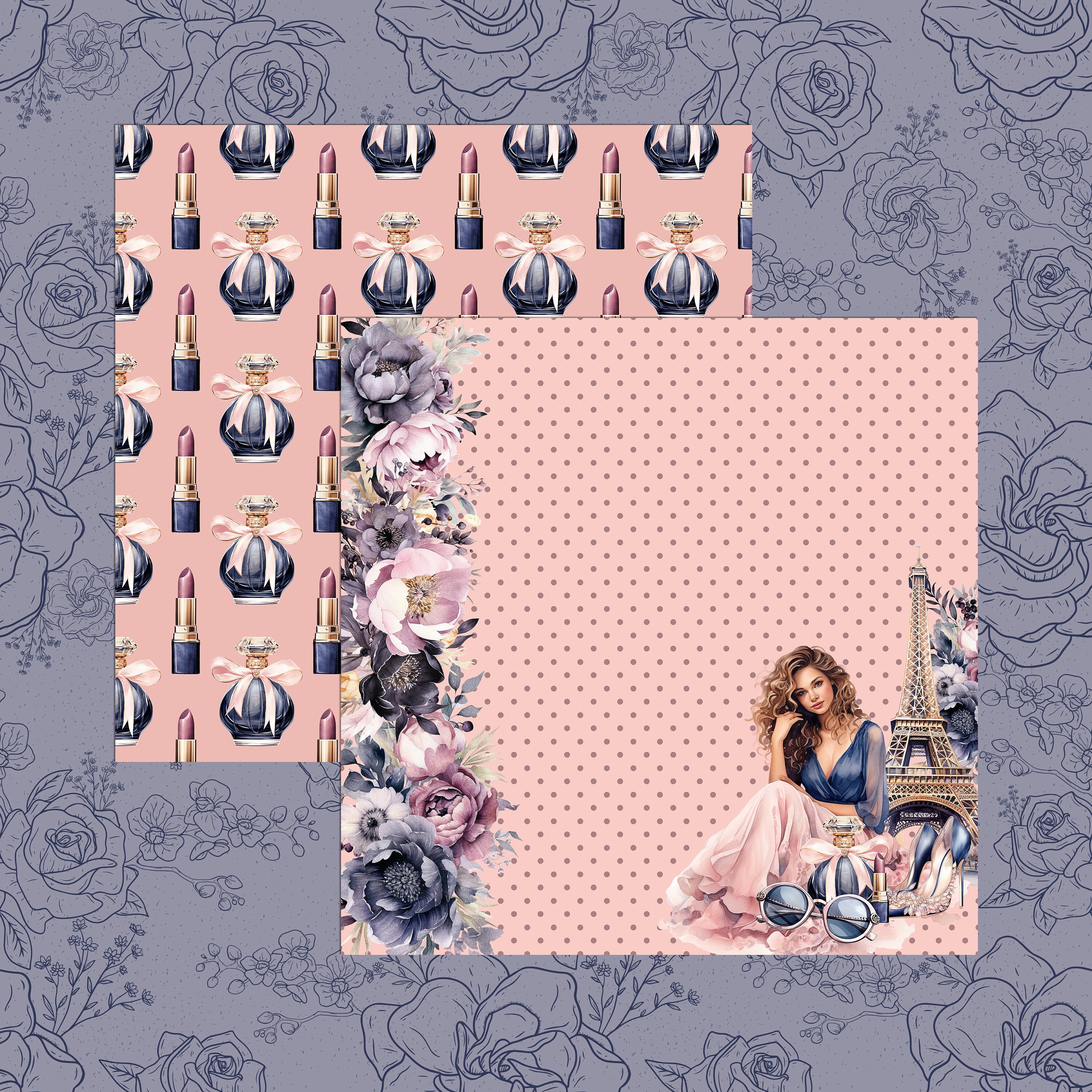 Parisian Girl Paper Set, Printable Scrapbook Pages, Paris Digital Paper ...