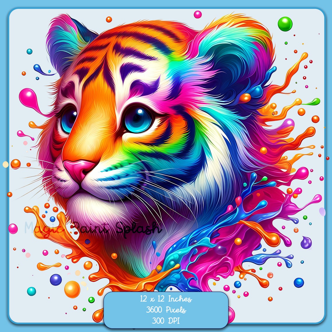 Rainbow Tiger Cub Watercolor Clipart: Splash PNG Image (digital ...