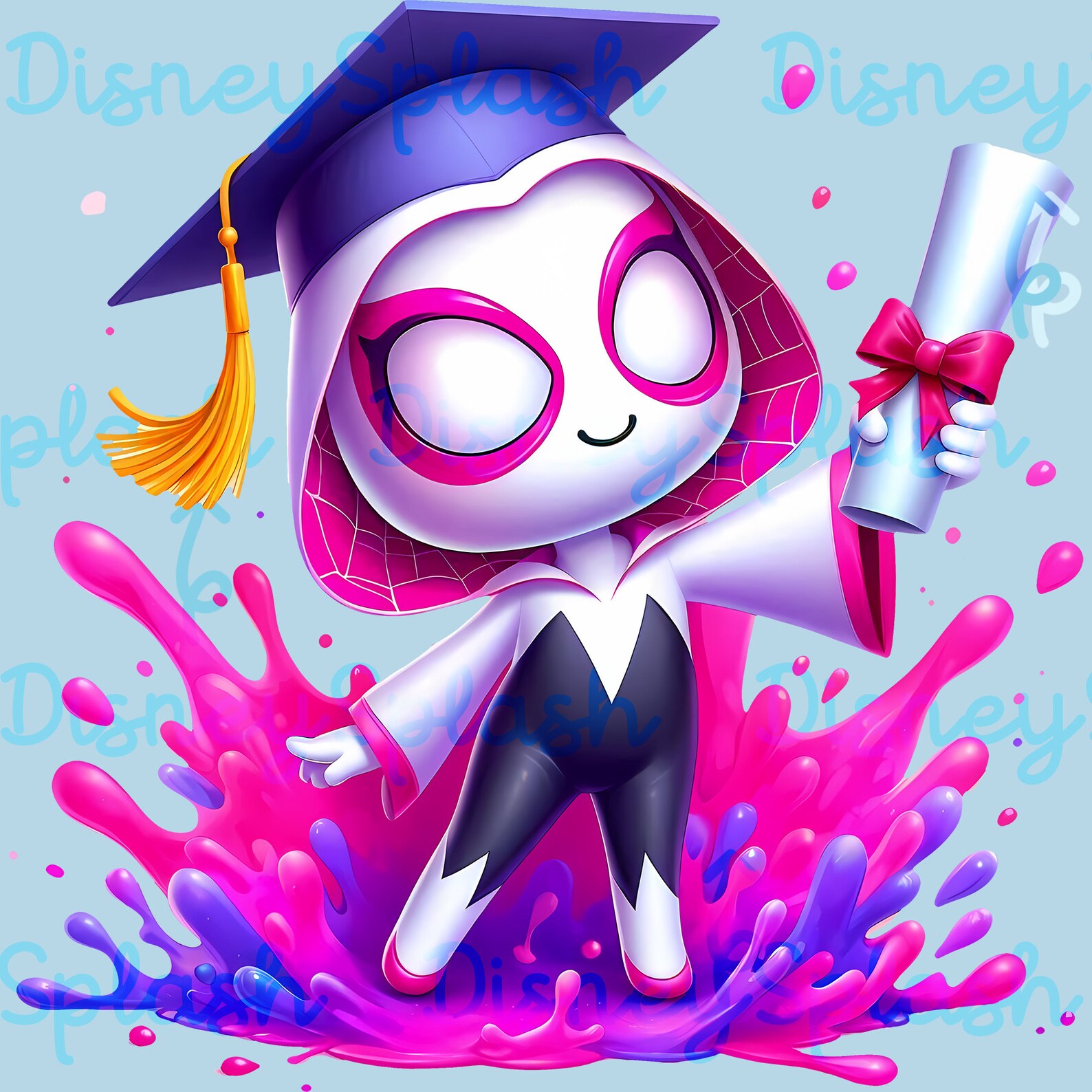Spider-girl Graduation Diploma Clipart: Rainbow Watercolor (PNG Digital ...