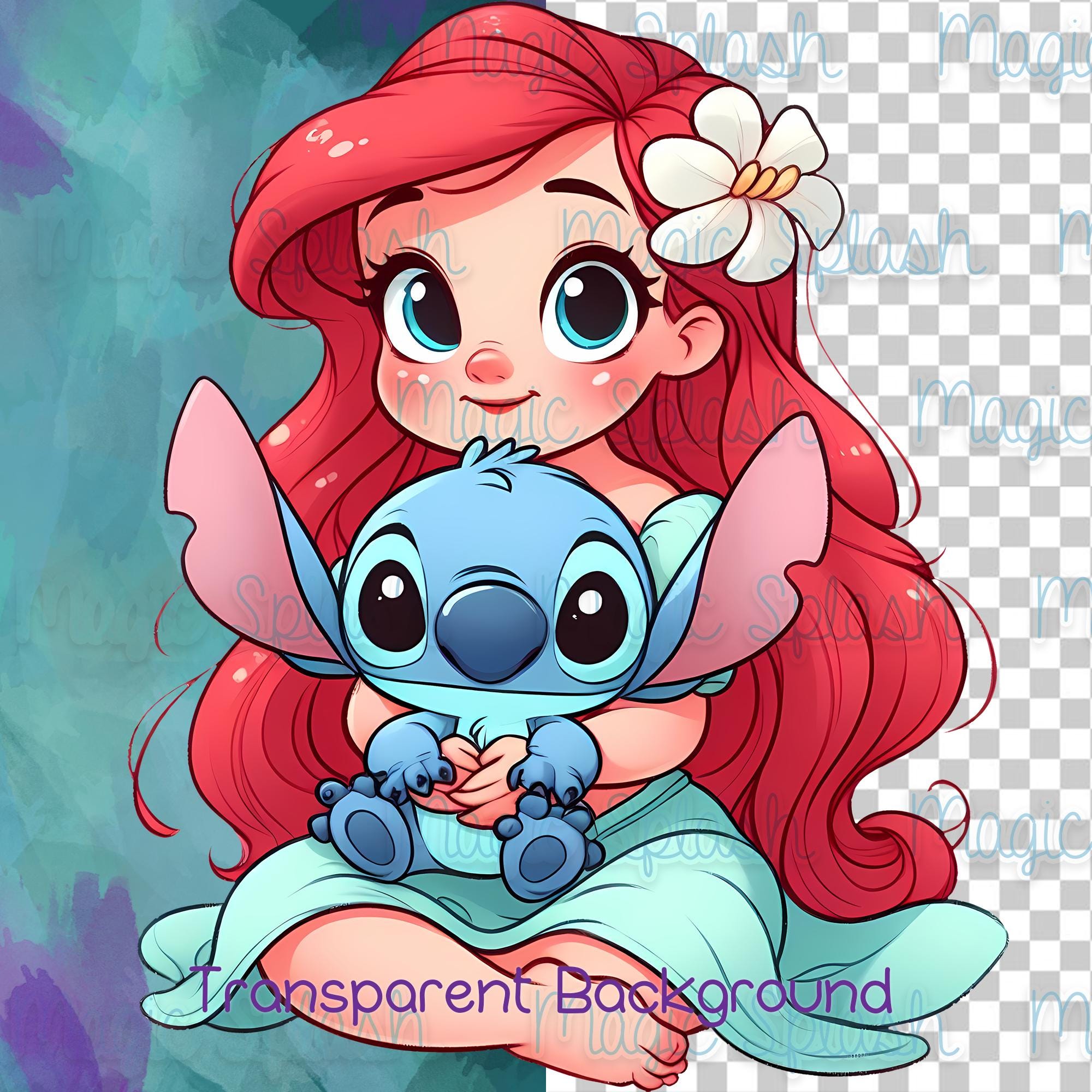 Ariel and Stitch Hug: Watercolor Clipart PNG (digital Download) - Etsy