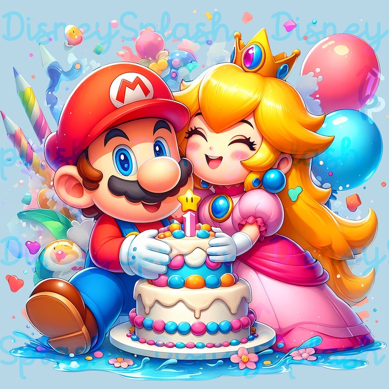 Mario and Peach Birthday Clipart: Rainbow Gaming PNG Images - Etsy