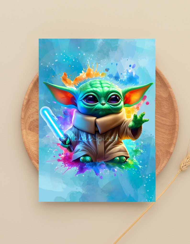 Grogu Watercolor Clipart: Rainbow Splash, Galaxy Wars PNG (digital ...