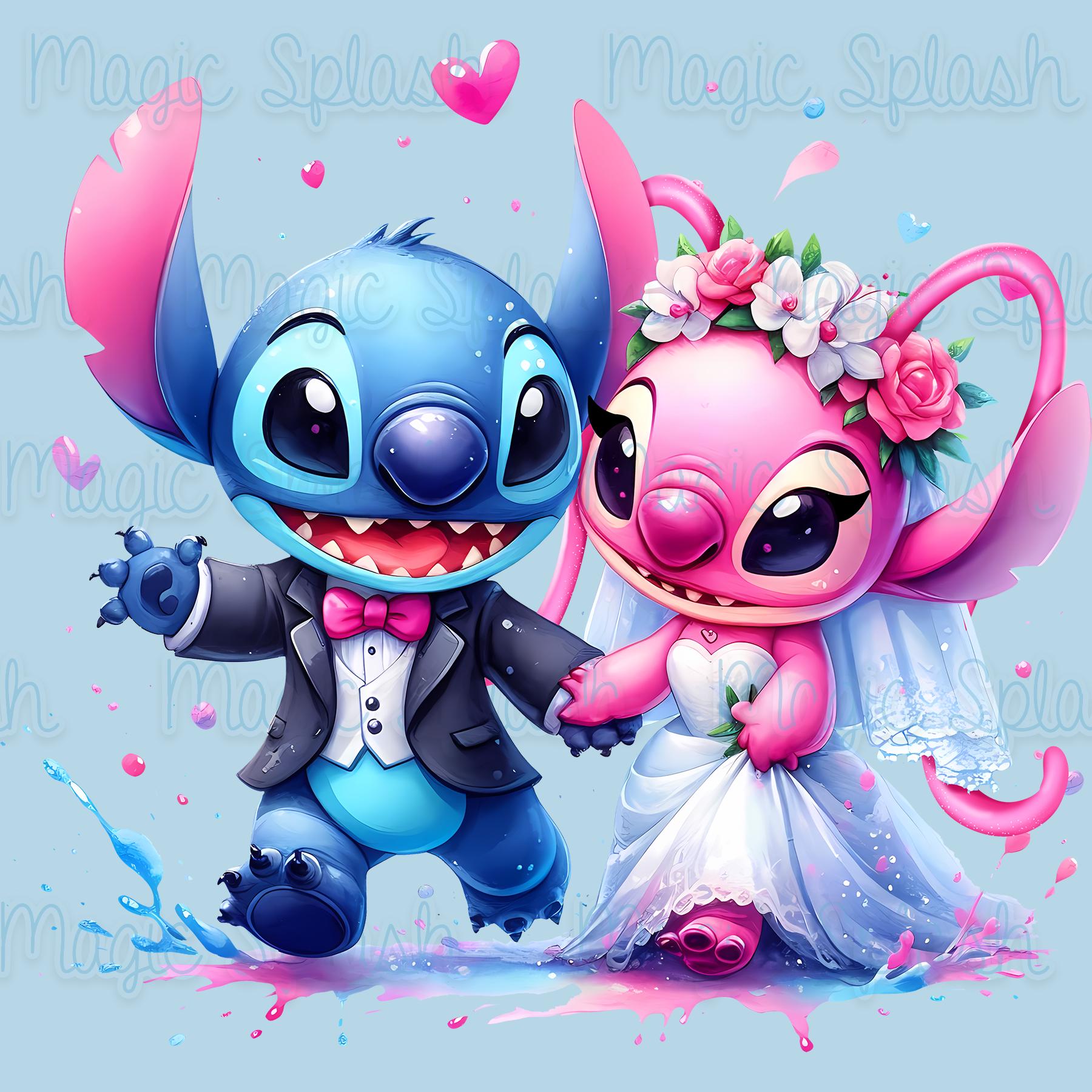 Stitch And Angel Wedding World Cake Topper. Pikachu & Stitch Wedding