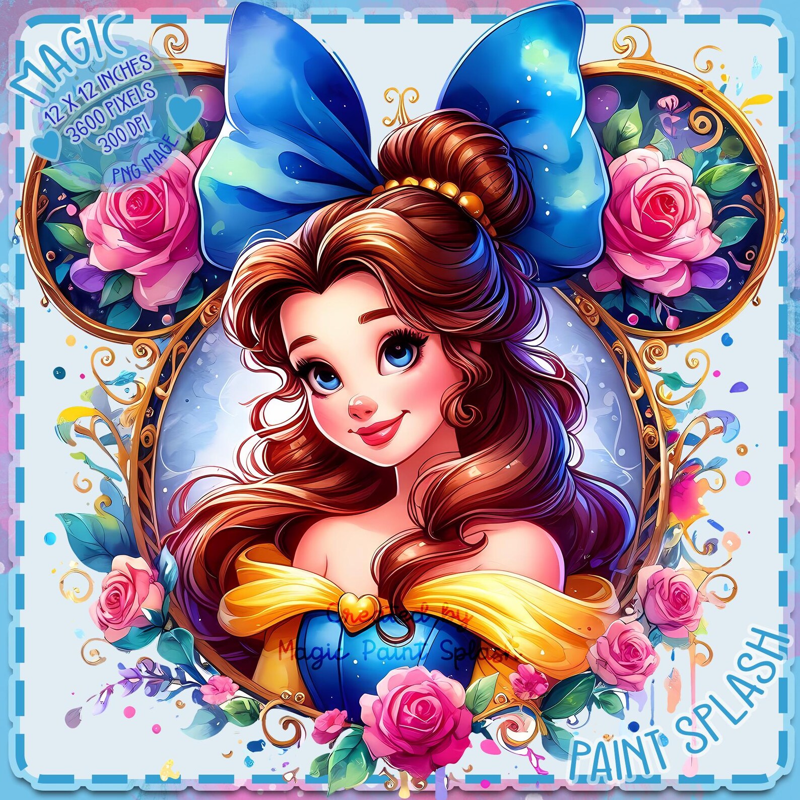 Belle in Frame PNG: Watercolor Splash Clipart (digital Download) - Etsy