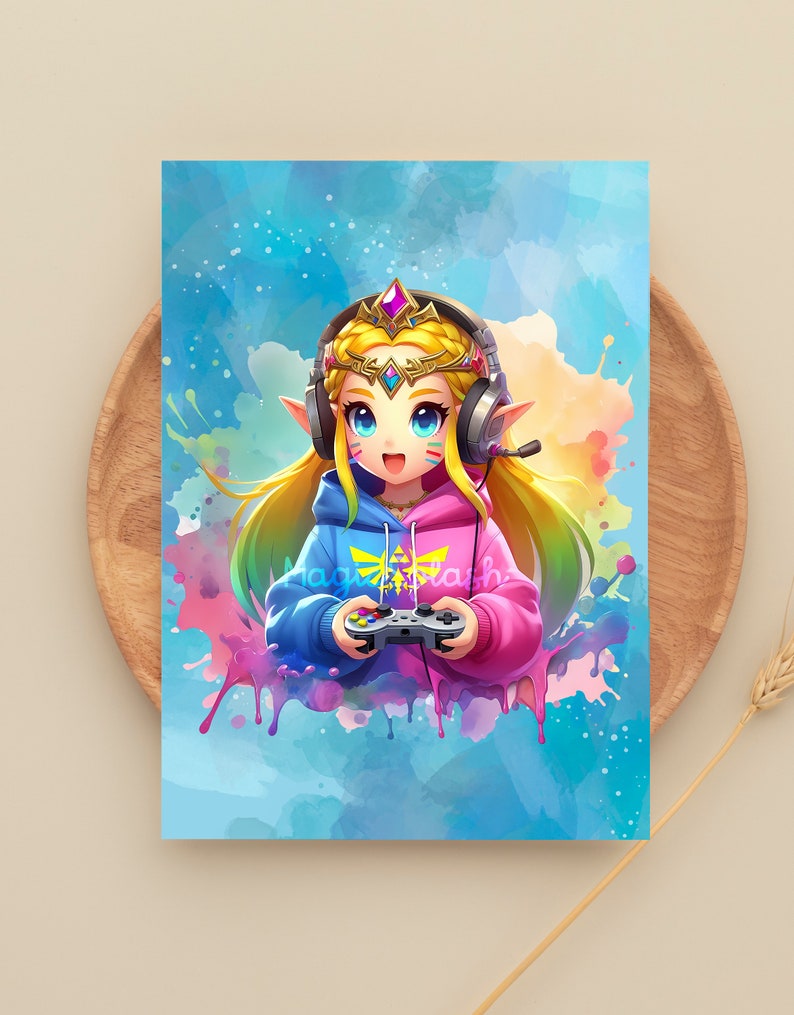 Princess Zelda Gamer Clipart: Rainbow Watercolor PNG (digital Download ...