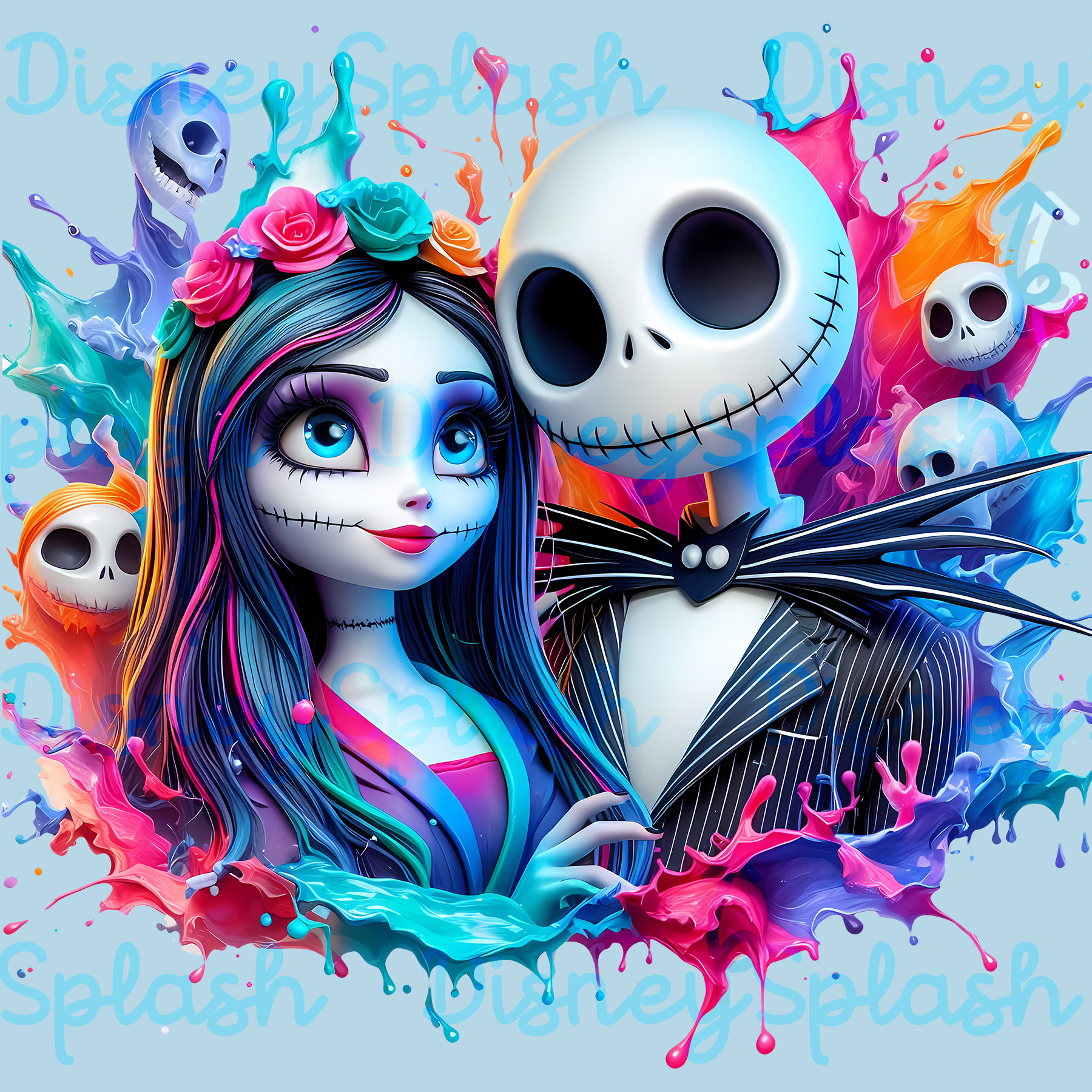 Jack and Sally Watercolor Splash, Clipart Images, Graphics and Artwork ...