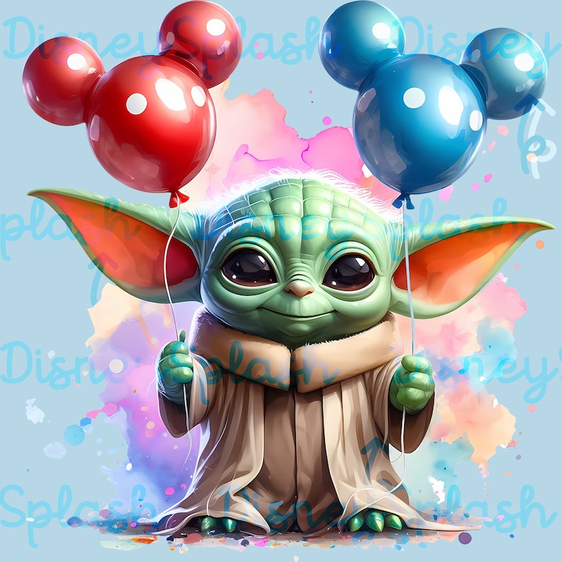Grogu Balloons Watercolor Splash, Clipart Images, Graphics and Artwork ...