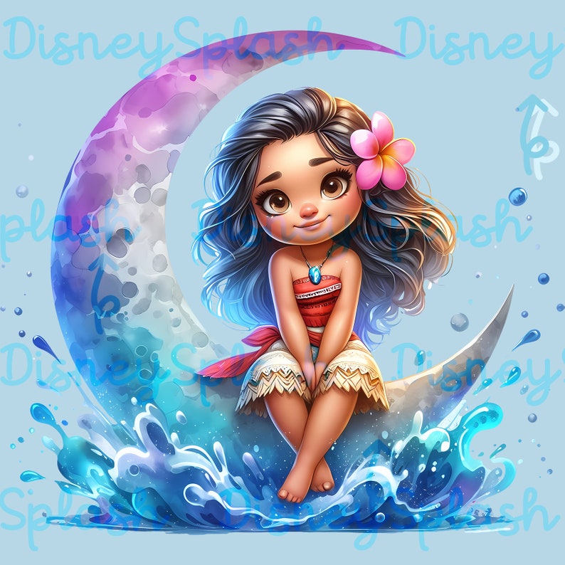 Moana on the Moon Watercolor Clipart: Rainbow Princess PNG (digital ...
