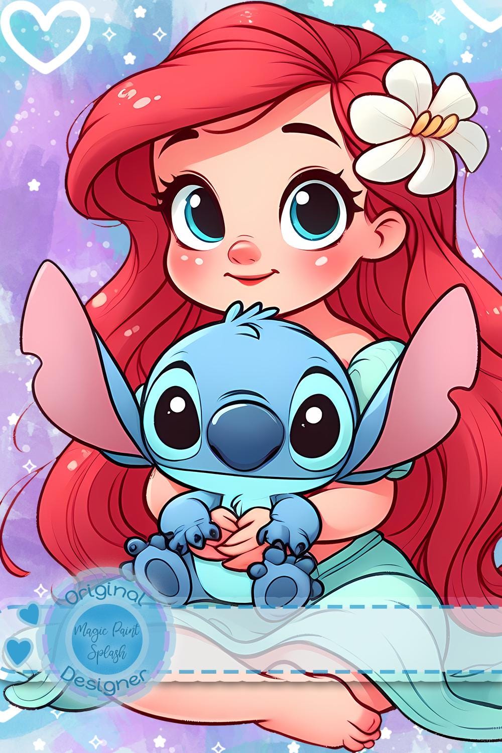 Ariel and Stitch Hug: Watercolor Clipart PNG (digital Download) - Etsy