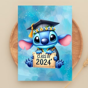 Stitch Graduation 2024 Clipart Image With Watercolor Splash Background ...