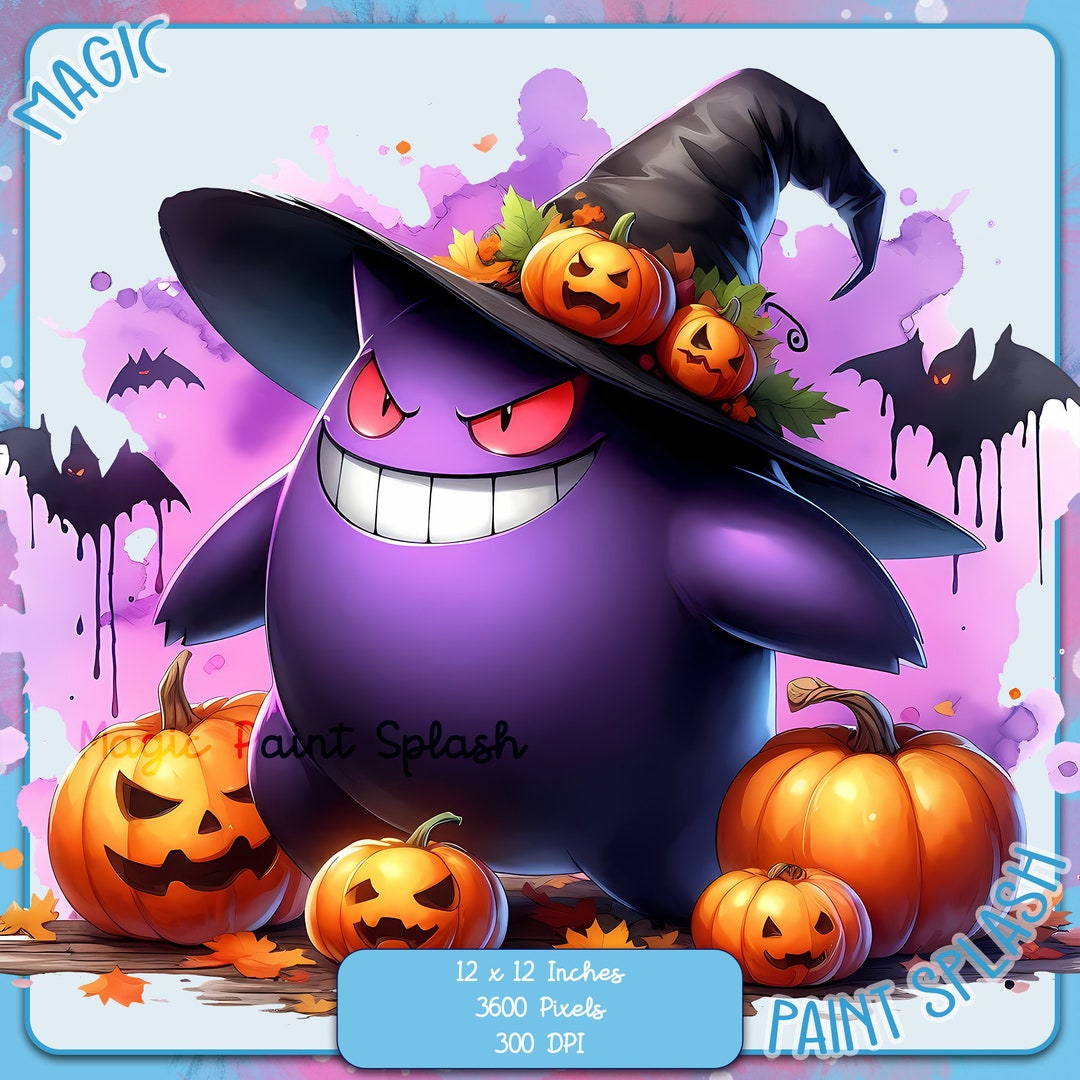Halloween Gengar Watercolor Splash, Clipart Images, Graphics and ...