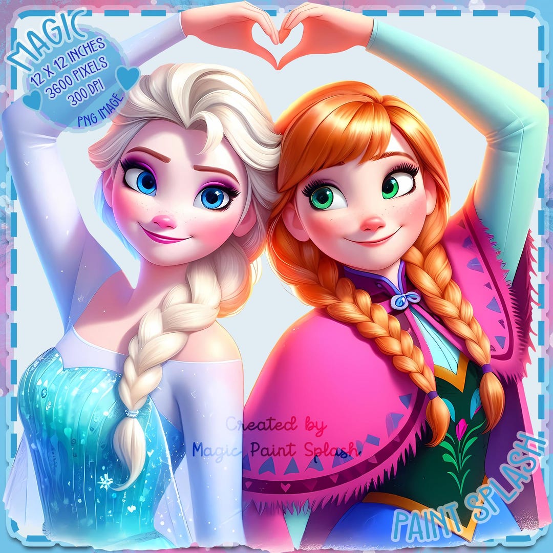 Anna and Elsa Heart Clipart: Rainbow Frozen Artwork (PNG) - Etsy