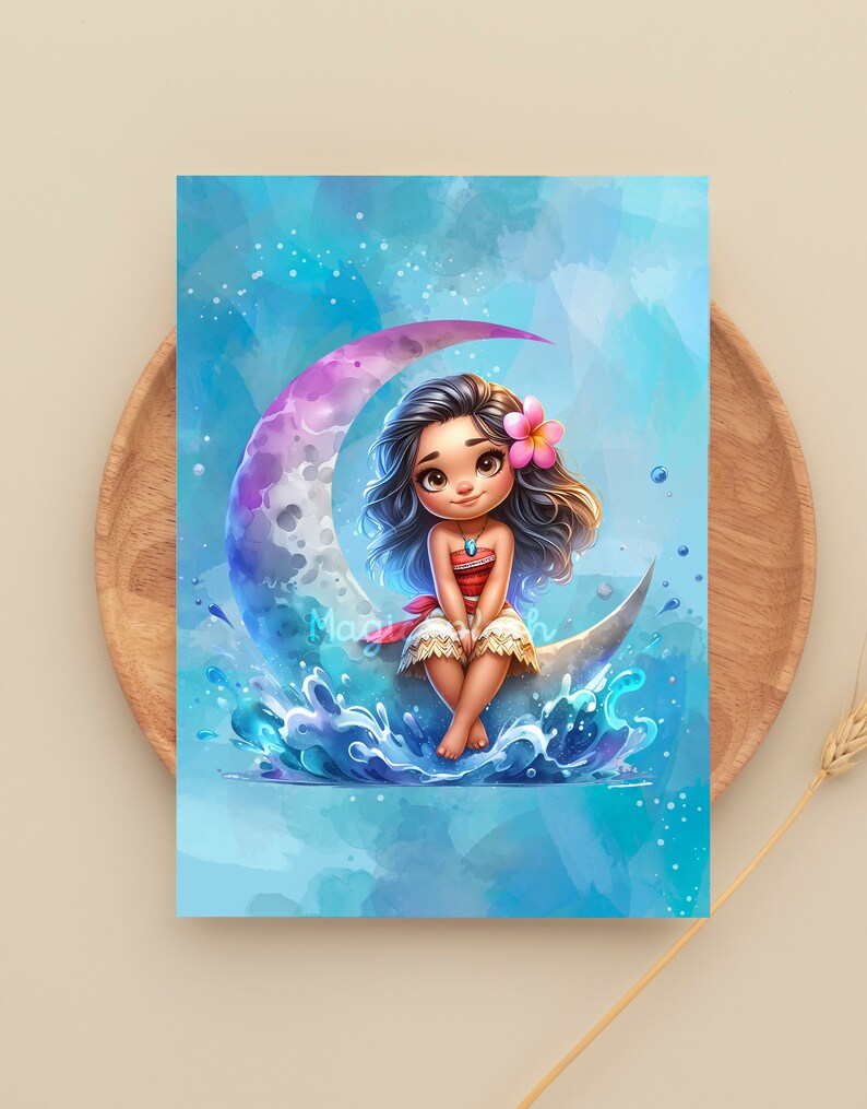 Moana on the Moon Watercolor Clipart: Rainbow Princess PNG (digital ...
