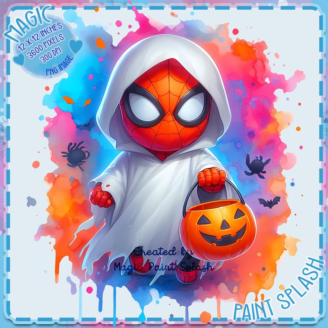 Cute Spidey Ghost Halloween, Watercolor Splash, Clipart Images ...