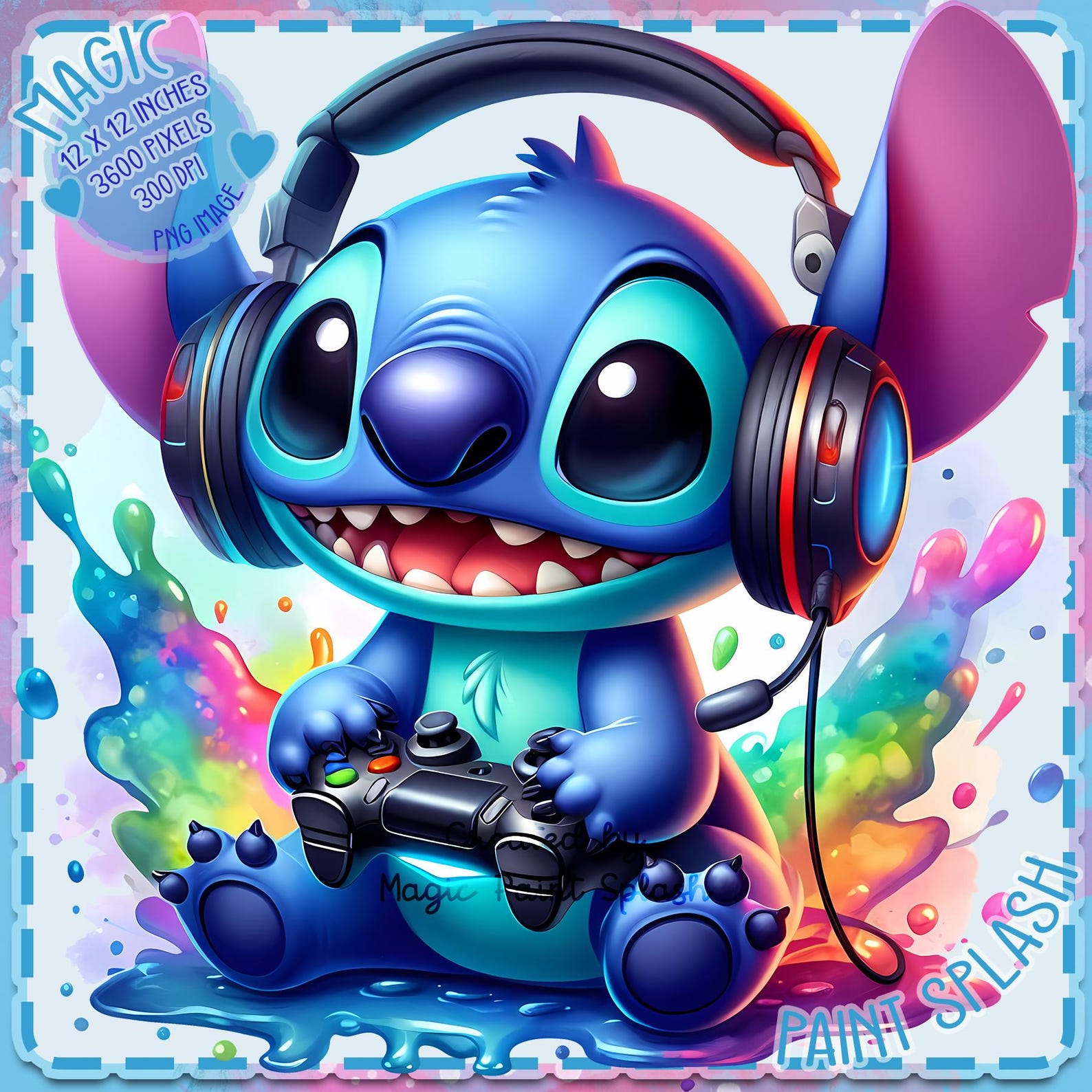 Stitch Gamer Clipart, Watercolor Gaming Controller, Rainbow PNG ...