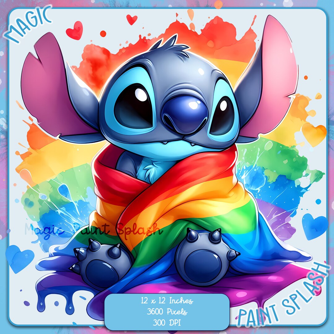 Stitch Pride Flag Watercolor Splash, Graphics and Artwork, Rainbow ...