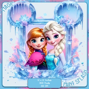 Anna and Elsa Frame Watercolor Splash, Clipart Images, Graphics and ...