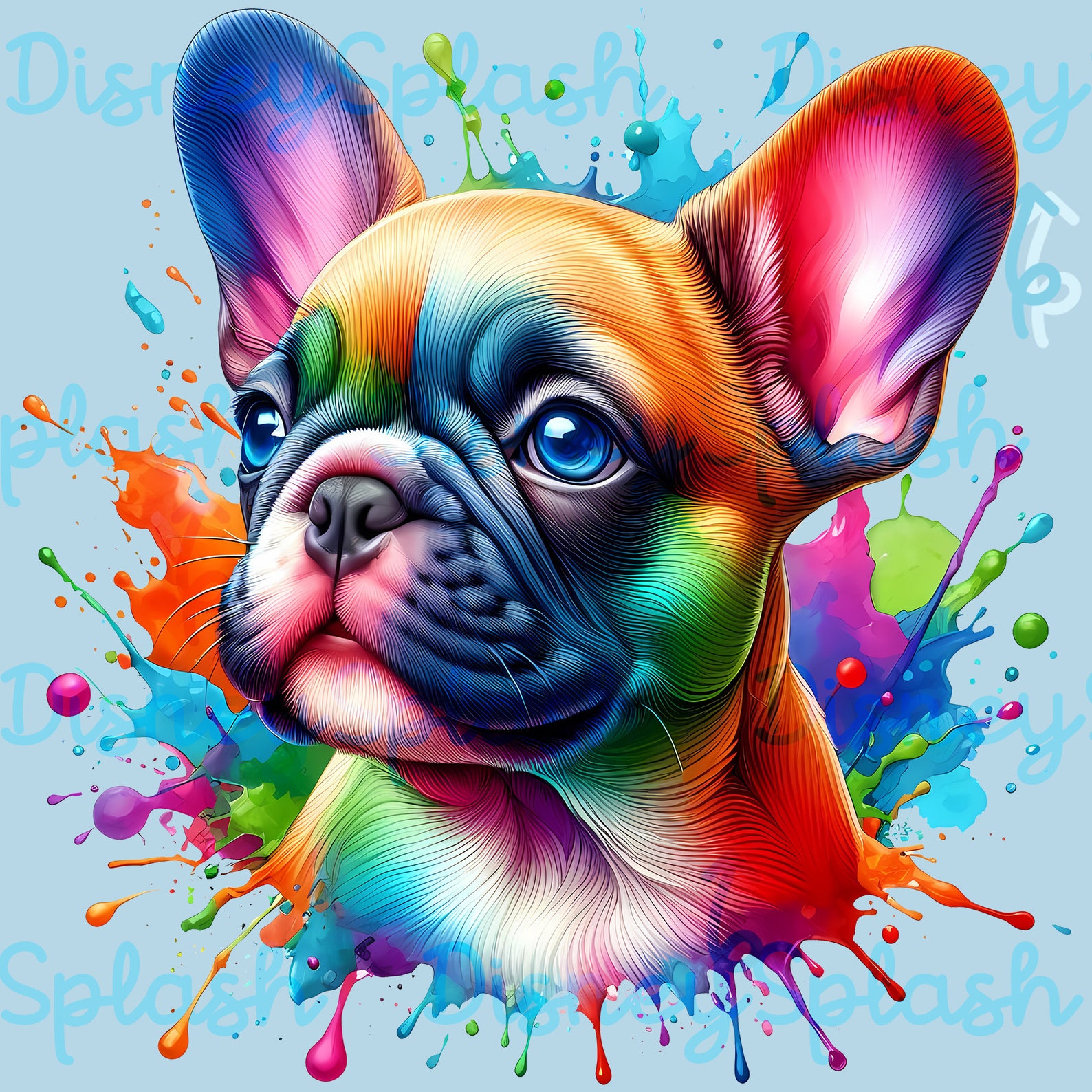 Rainbow French Bulldog Clipart: Watercolor Splash PNG (digital Download ...
