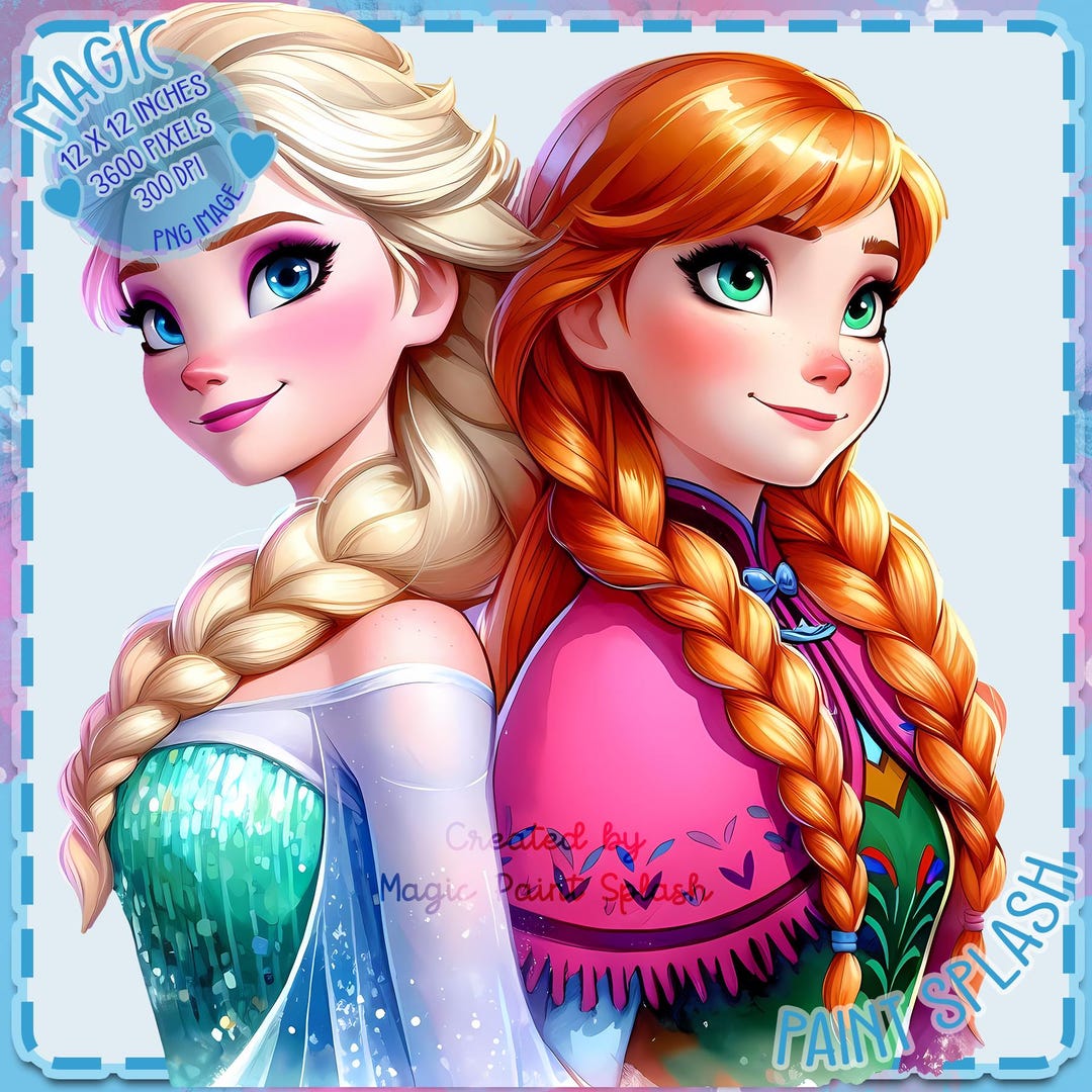 Anna and Elsa Watercolor Clipart: Rainbow Frozen PNG (digital Download ...