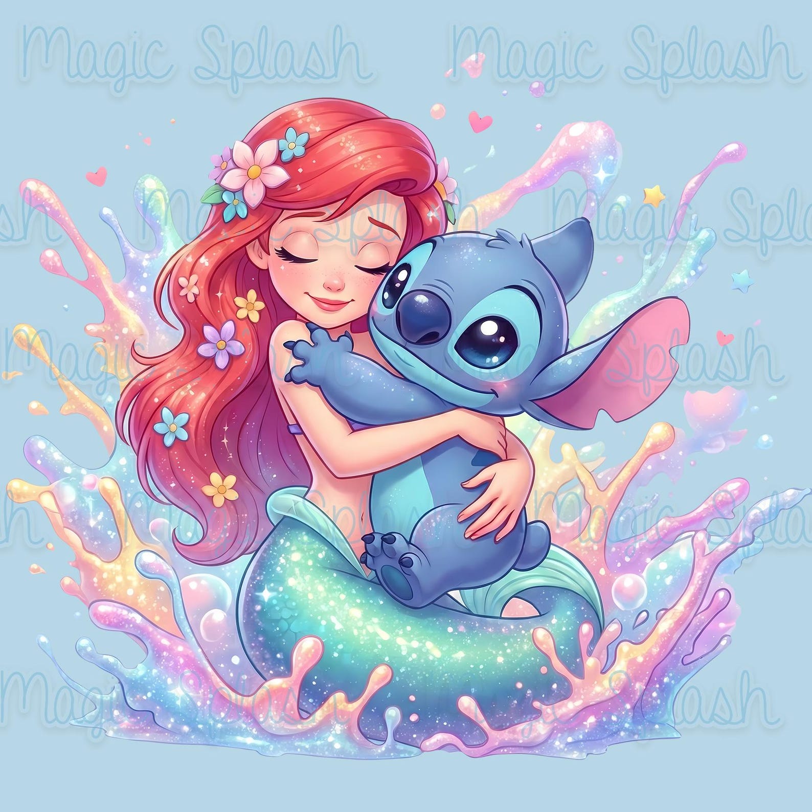 Ariel and Stitch Hug: Watercolor Clipart PNG (digital Download) - Etsy