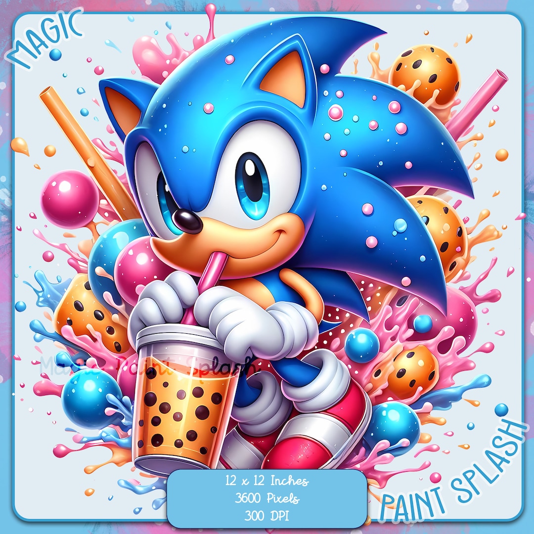 Sonic Boba Clipart: Rainbow Watercolor Splash PNG (digital Download ...