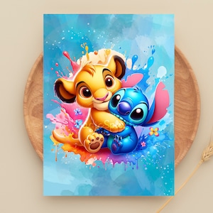 Stitch and Simba Clipart: Watercolor Splash PNG (digital Download) - Etsy