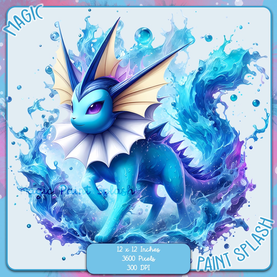 Vaporeon Watercolor Splash, Clipart Images, Graphics and Artwork, Rainbow Aesthetic, PNG Cute ...