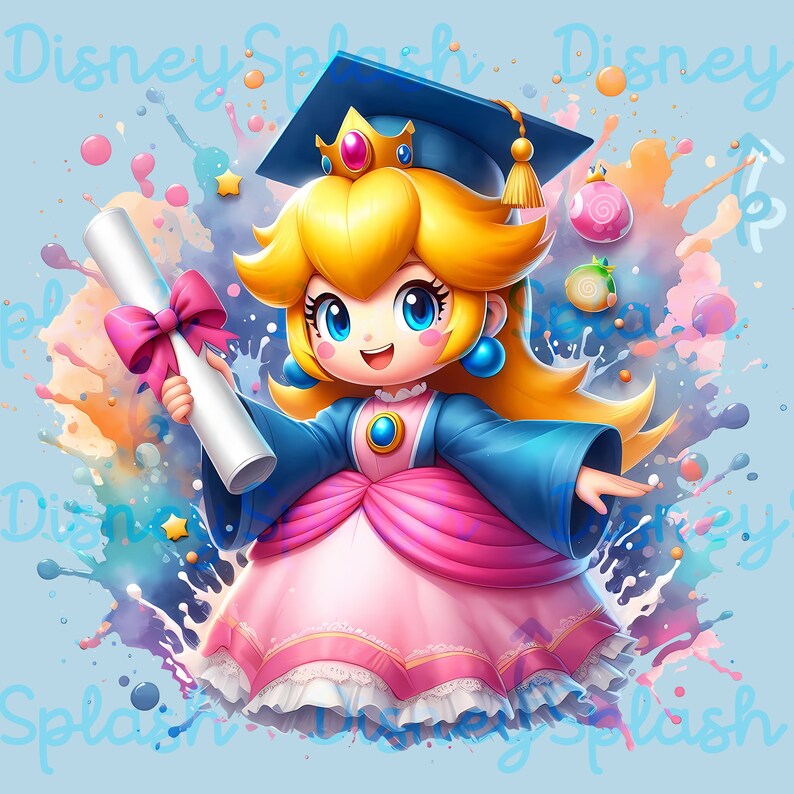 Princess Peach Graduation PNG: Watercolor Clipart Image (digital ...