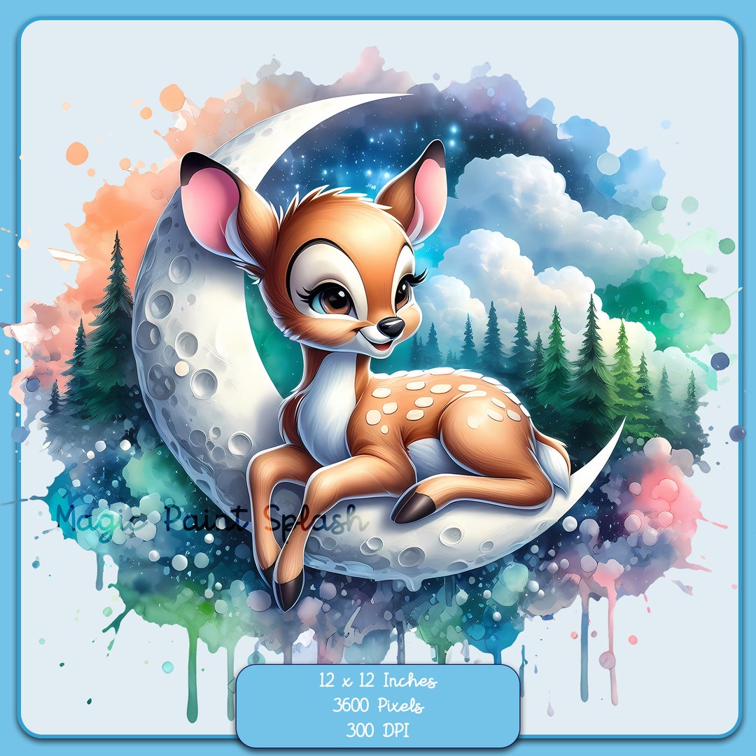 Bambi Moon Watercolor Splash, Clipart Images, Graphics and Artwork ...